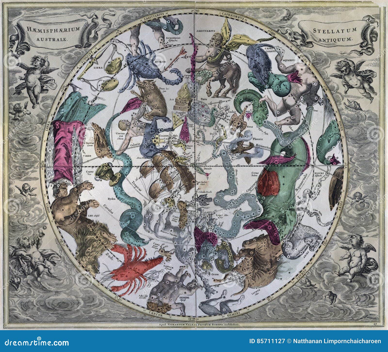 Vintage Southern Astronomical Celestial Map Stock Image - Image of ...