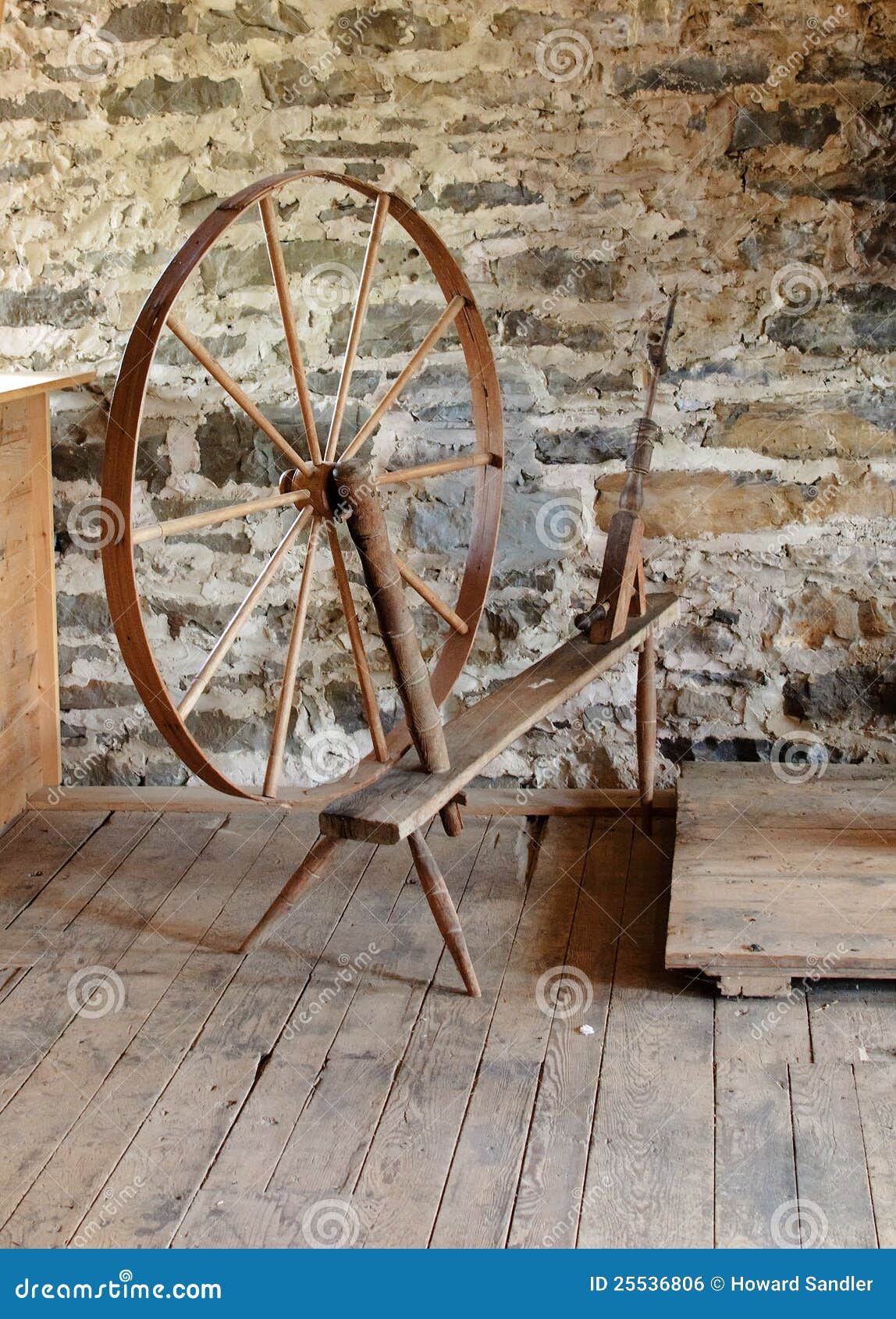 Antique Spinning Wheel in Stone Mill Stock Photo - Image of rustic ...