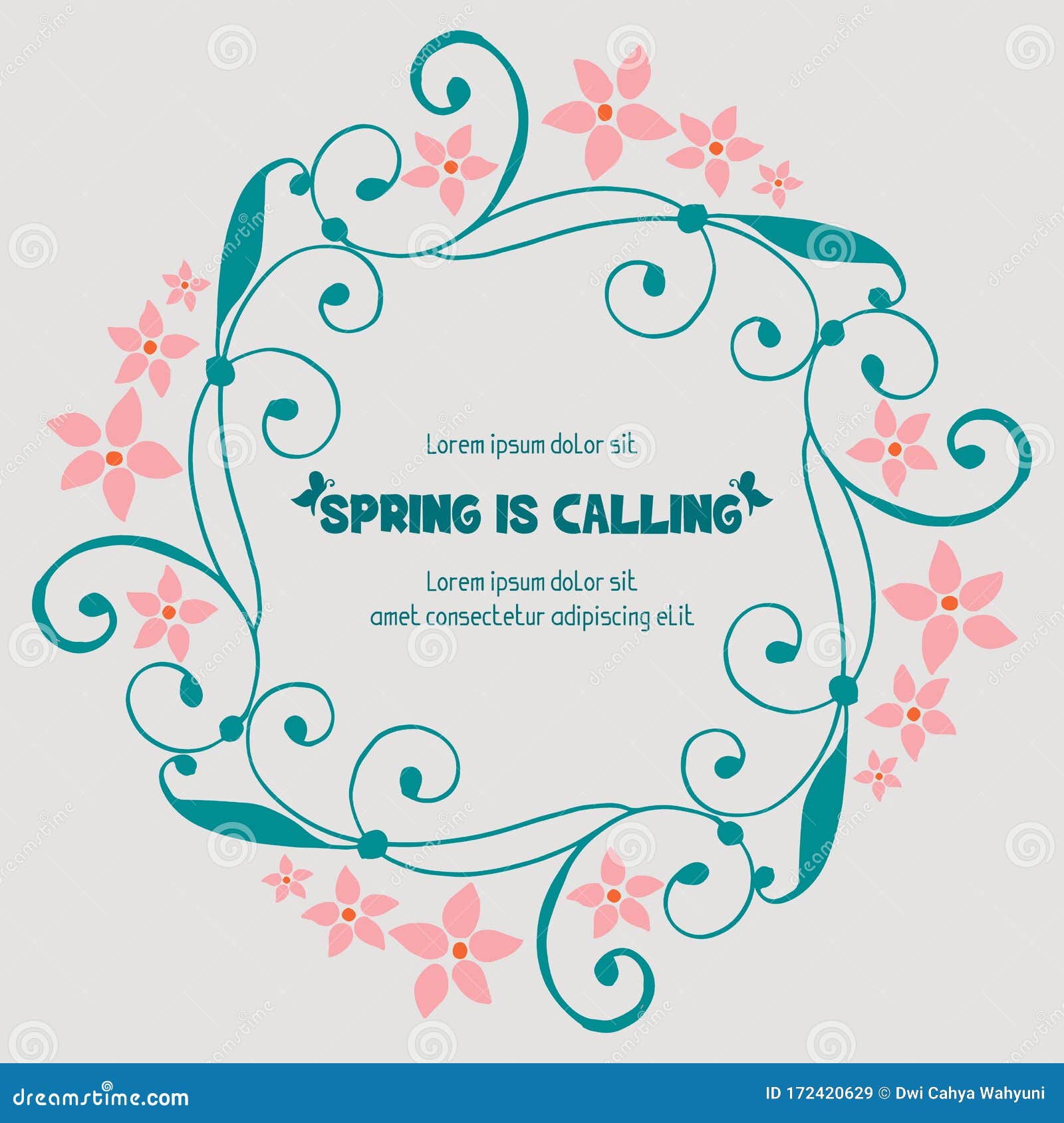Antique Spring Calling Greeting Card Design, with Leaf and Floral Frame ...