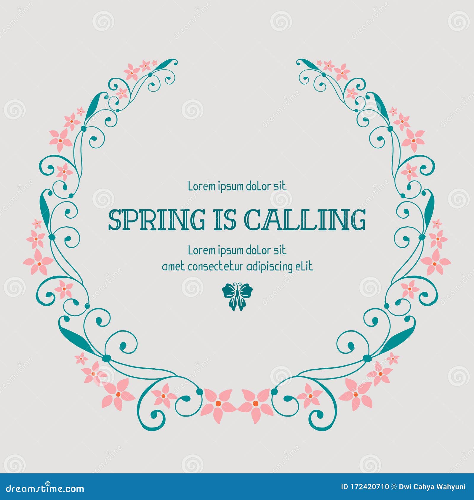 Antique Spring Calling Greeting Card Design, with Leaf and Floral Frame ...
