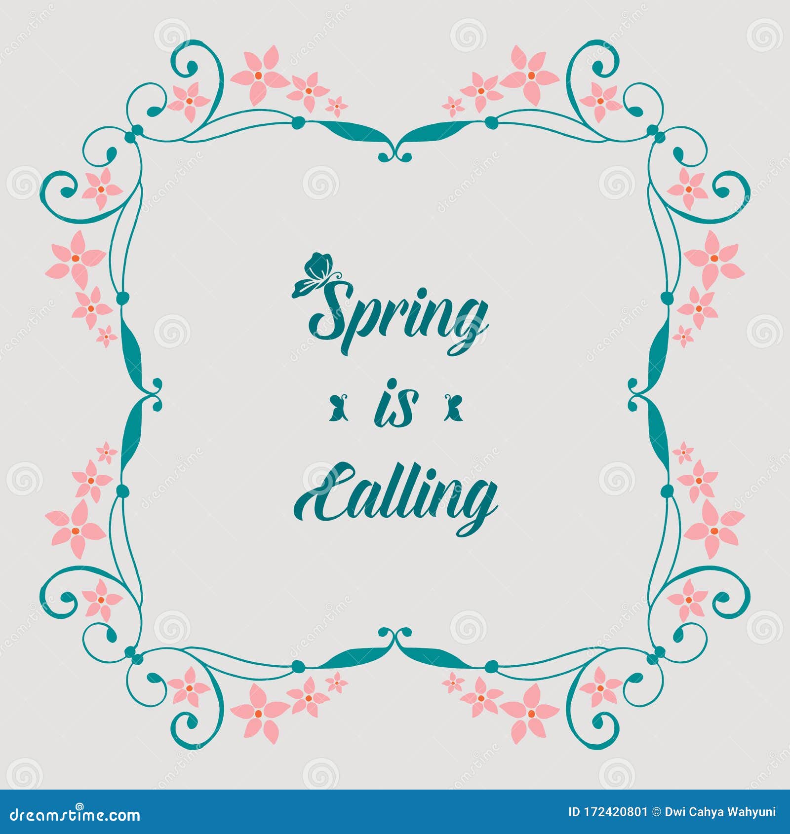 Antique Spring Calling Greeting Card Design, with Leaf and Floral Frame ...