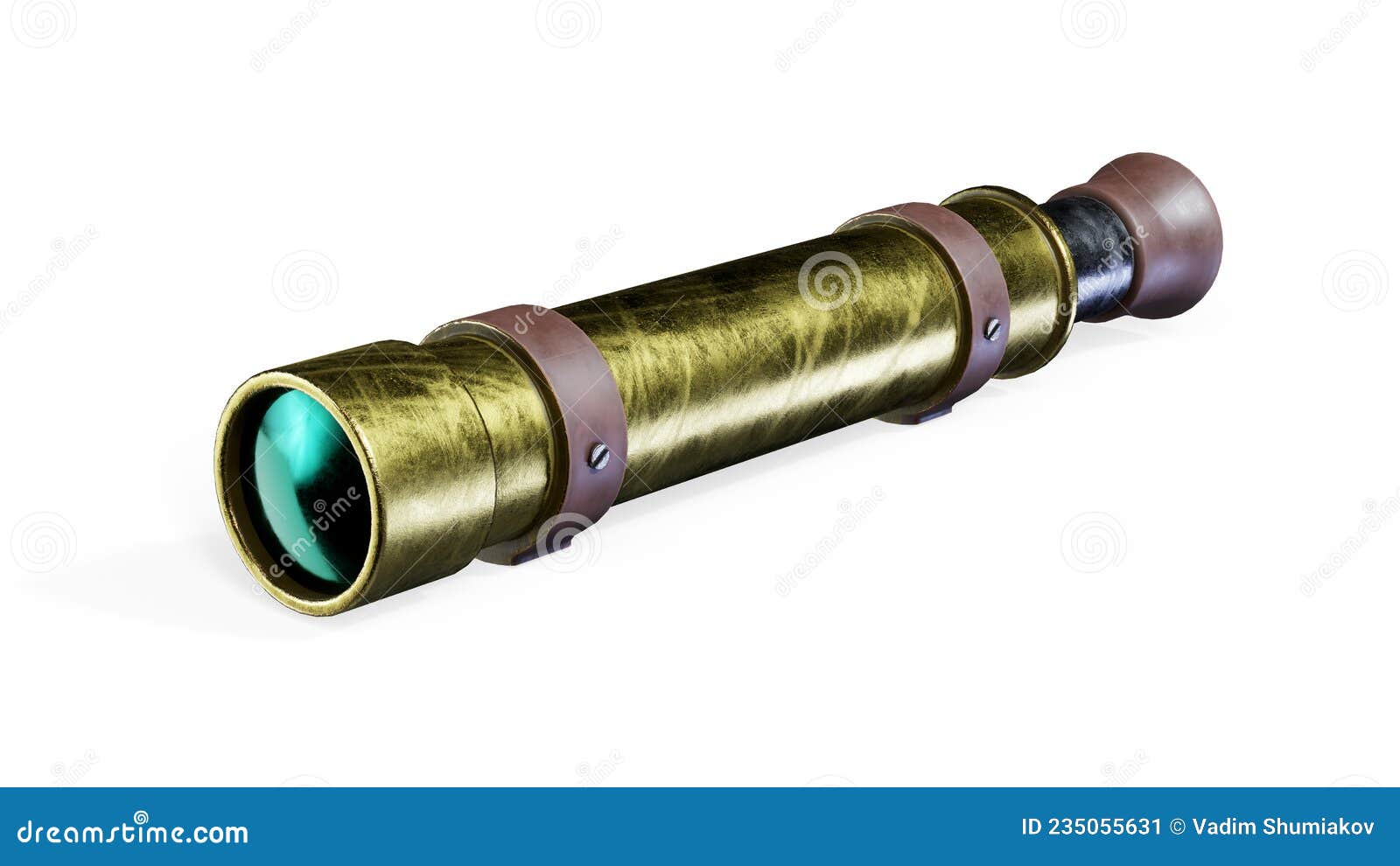 Antique Spyglass, Isolated on White Background, 3d Render Stock ...