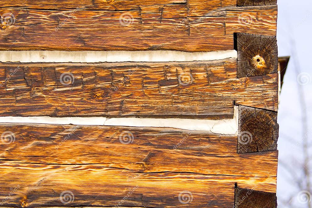 Antique Square Log Cabin Wall End Stock Image - Image of grunge, brown ...