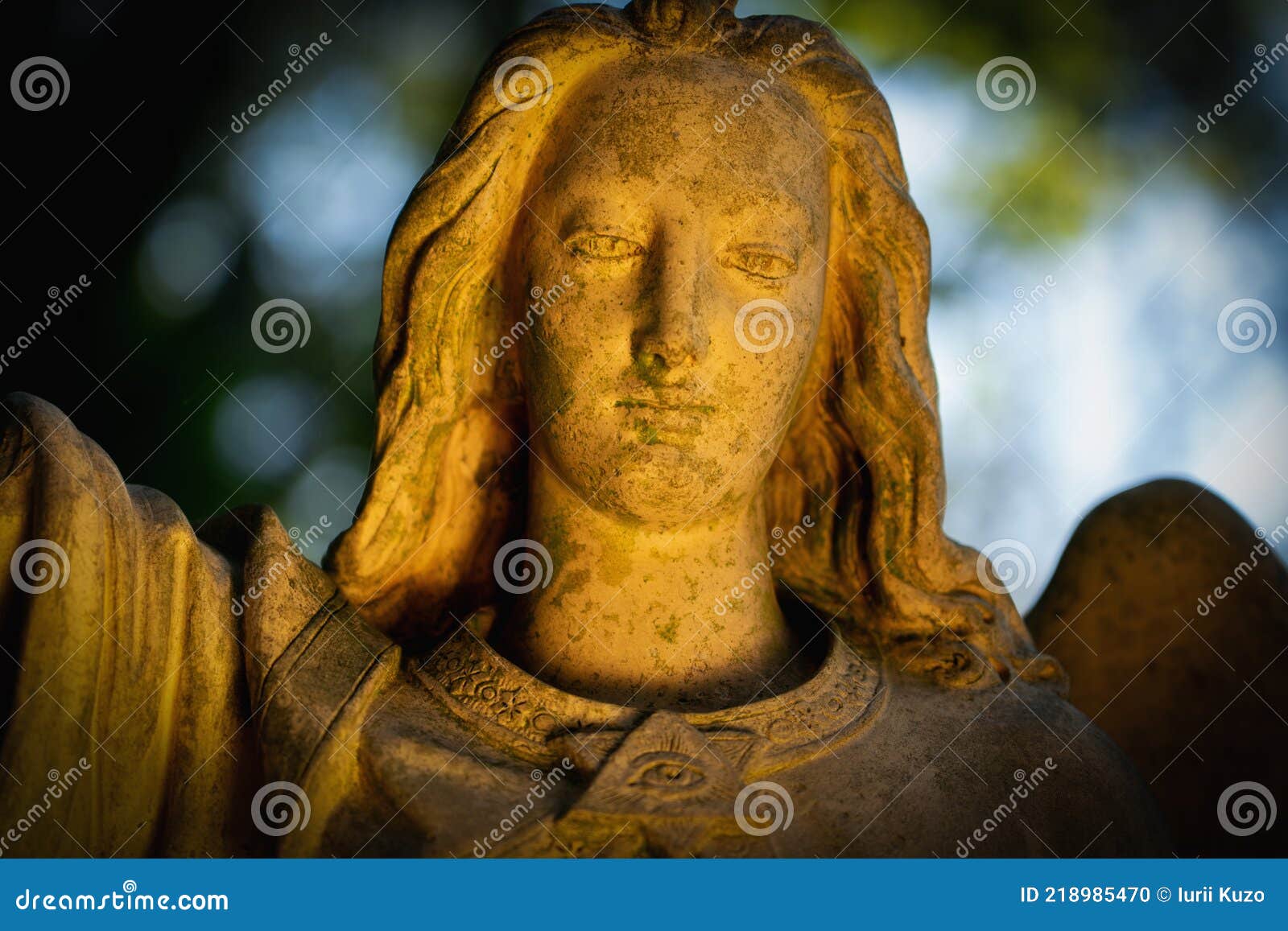 Antique Statue of Beautiful Gold Angel in the Sunlight Stock Photo ...