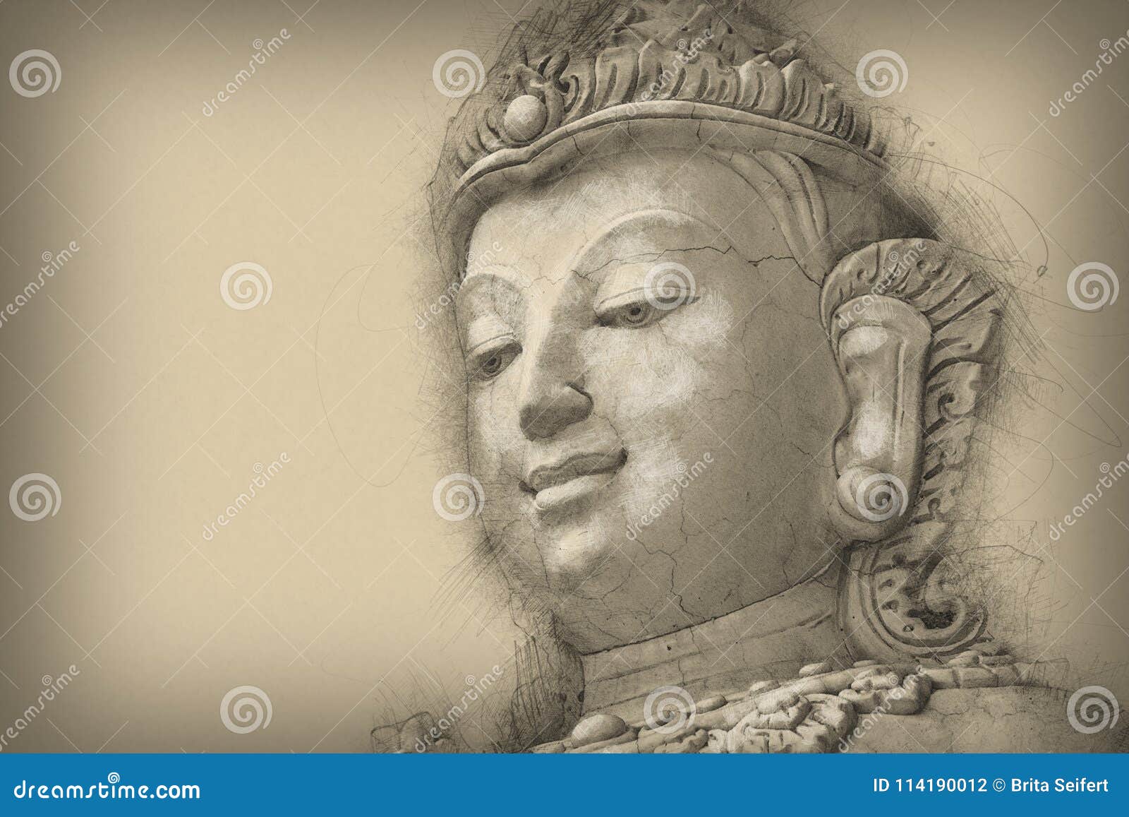 Antique Statue of Buddha in Drawing Style Stock Illustration ...