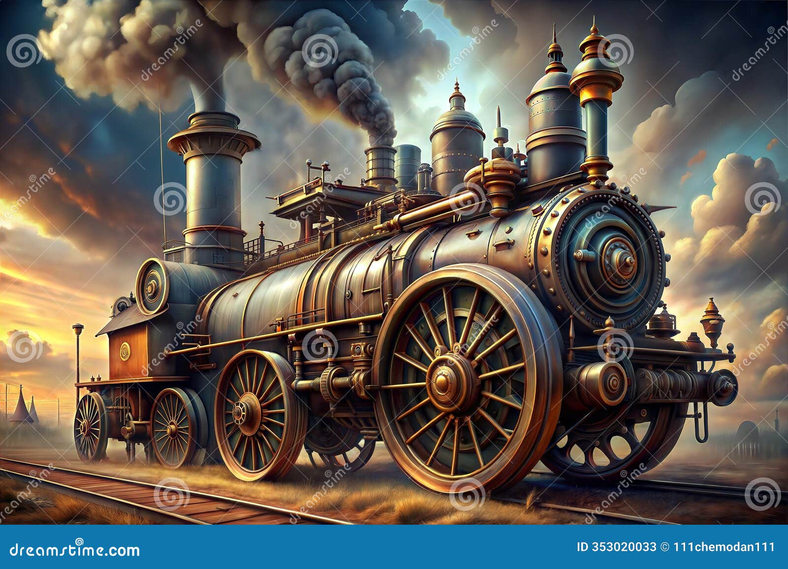 Antique Steampunk Railway Engine Featuring Copper Pipes and Cogs Stock ...