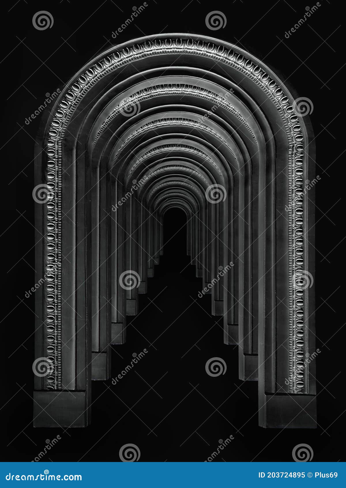 Antique Stone Arch Enfilade Isolated on Black Stock Image - Image of ...