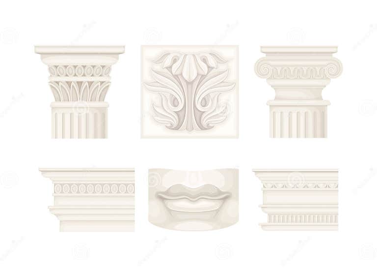 Antique Stone Column or Pillar and White Ceramic Element in Ionic Style ...