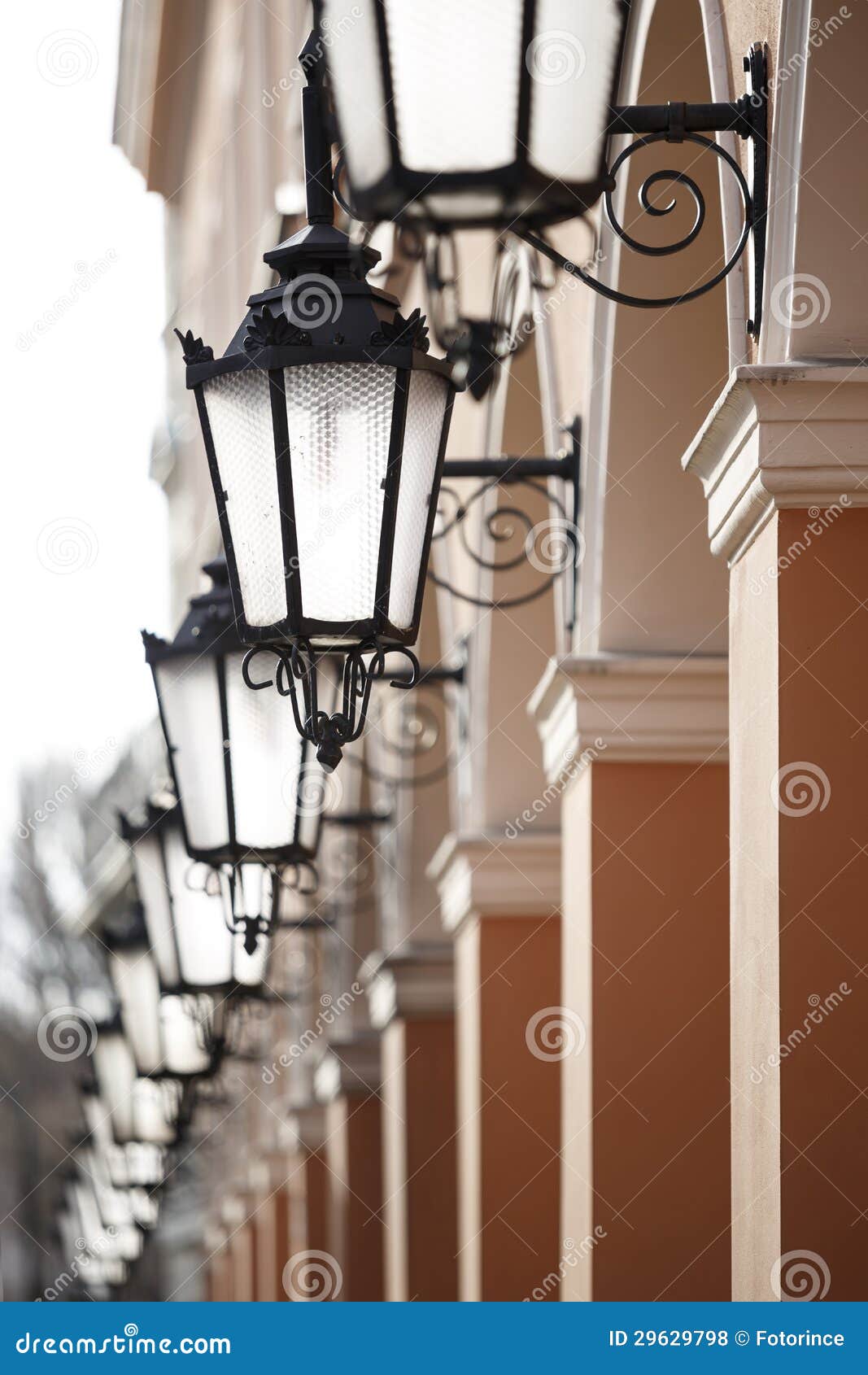 Antique street lights row stock photo. Image of lamps - 29629798