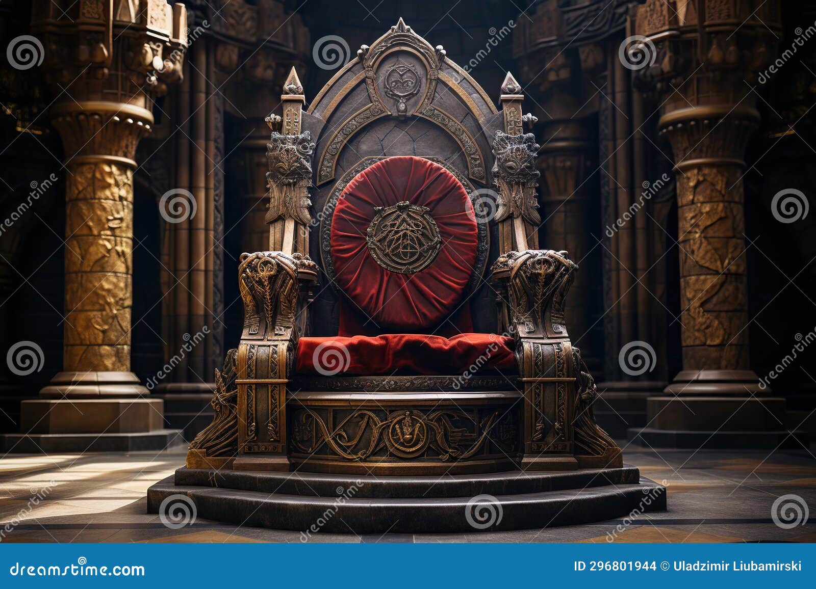 An Antique Style Throne in a Spacious Hall with Columns. Generative AI ...