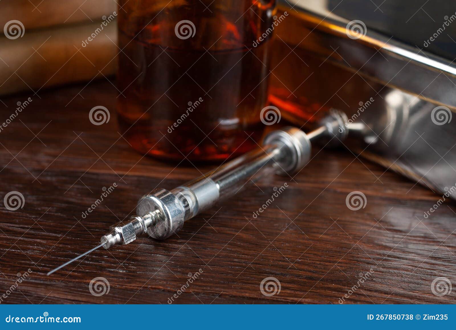 Antique Syringe on a Wooden Table Stock Photo - Image of injecting ...