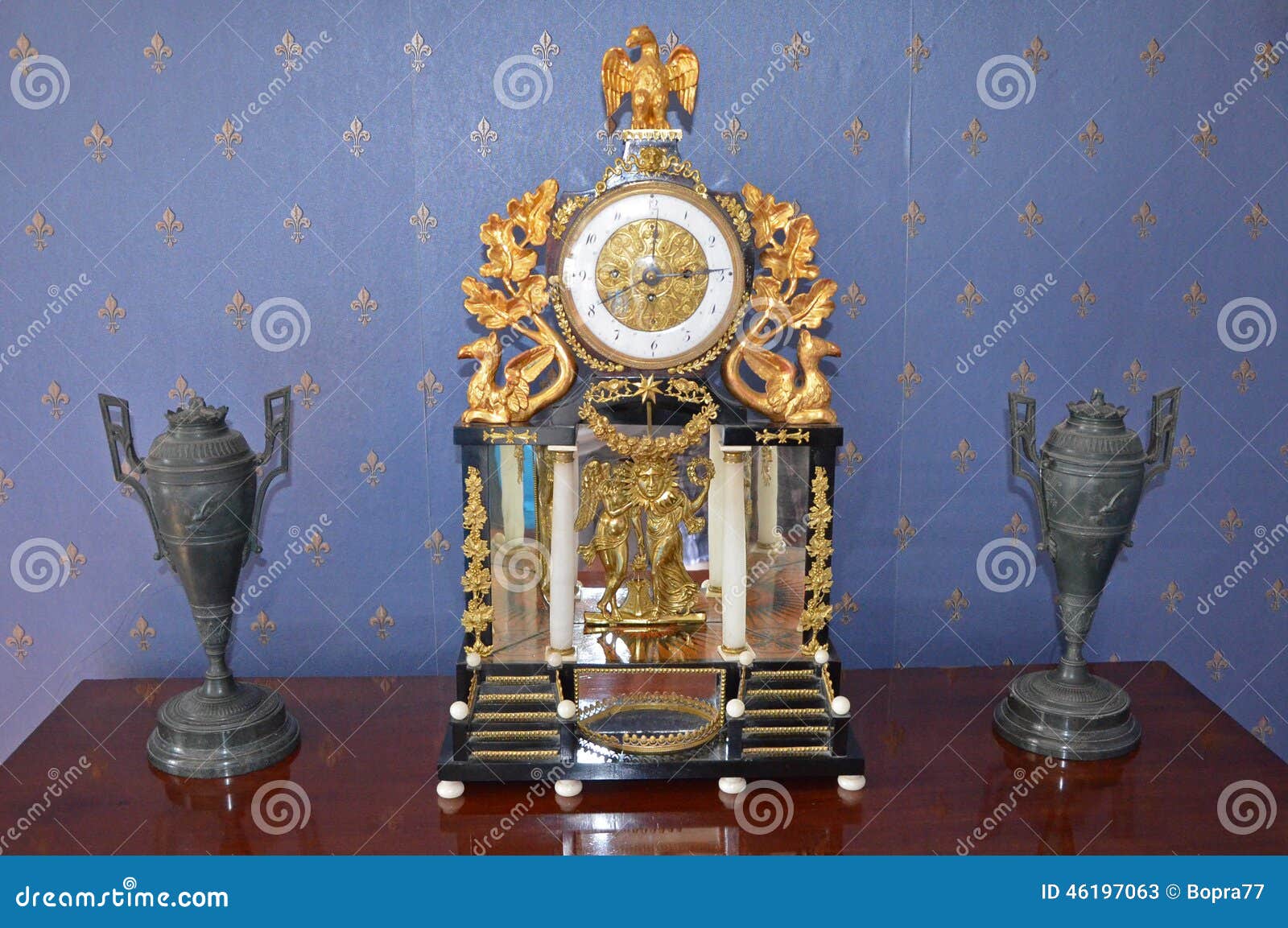 Antique Table Clock Adorned with Gold Stock Image - Image of historic ...