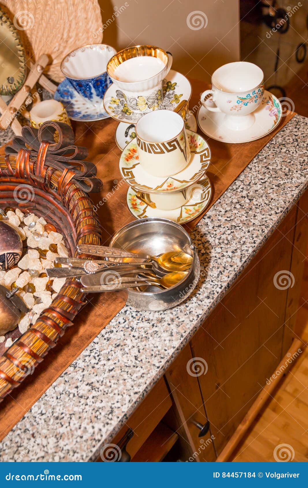 Antique Tea Cups and Spoons Stack Stock Photo - Image of english ...