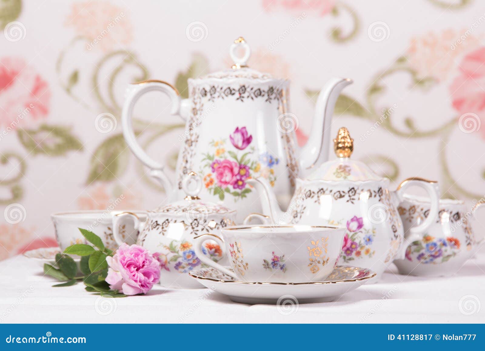 Antique tea set stock image. Image of teacup, closeup - 41128817