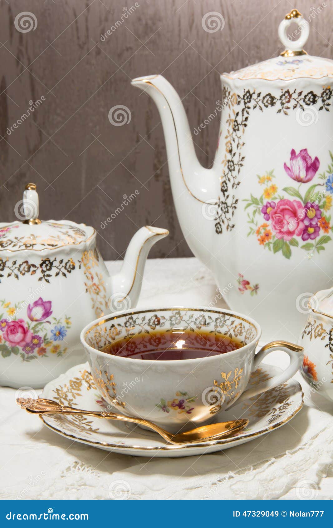 Antique tea set stock image. Image of pink, setup, afternoon - 47329049