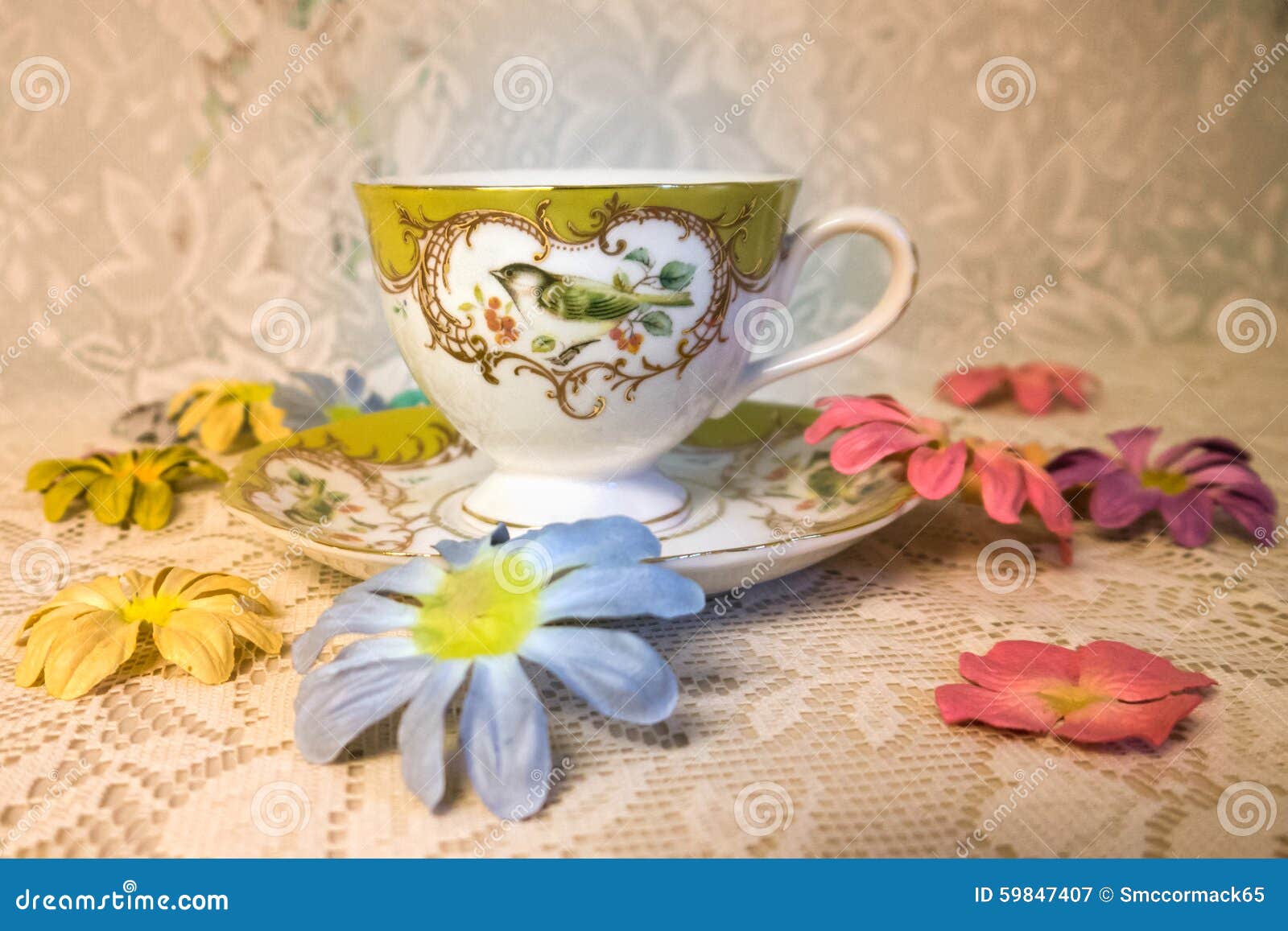 Antique teacup with bird stock image. Image of yellowteacup - 59847407