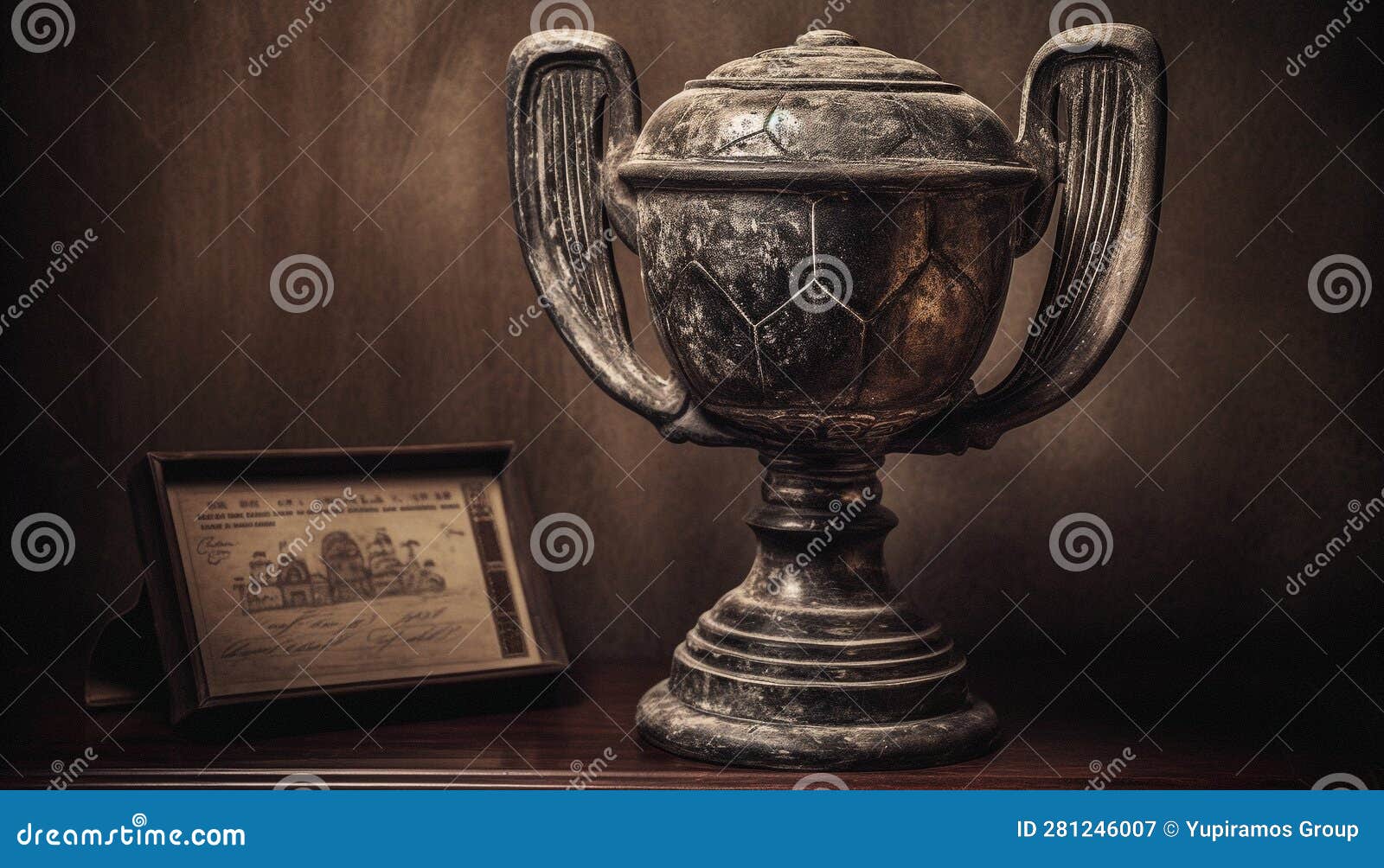 Antique Teapot, Rustic Wood Table, Shiny Trophy, Old Fashioned ...