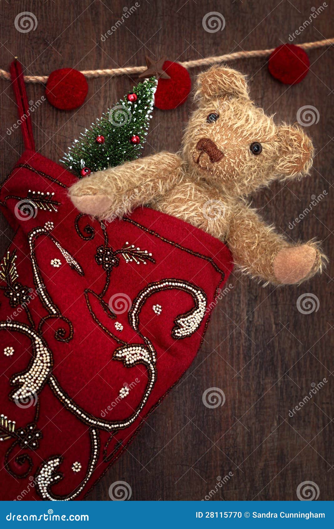 Antique Teddy Bear in Stocking Stock Photo - Image of childhood ...