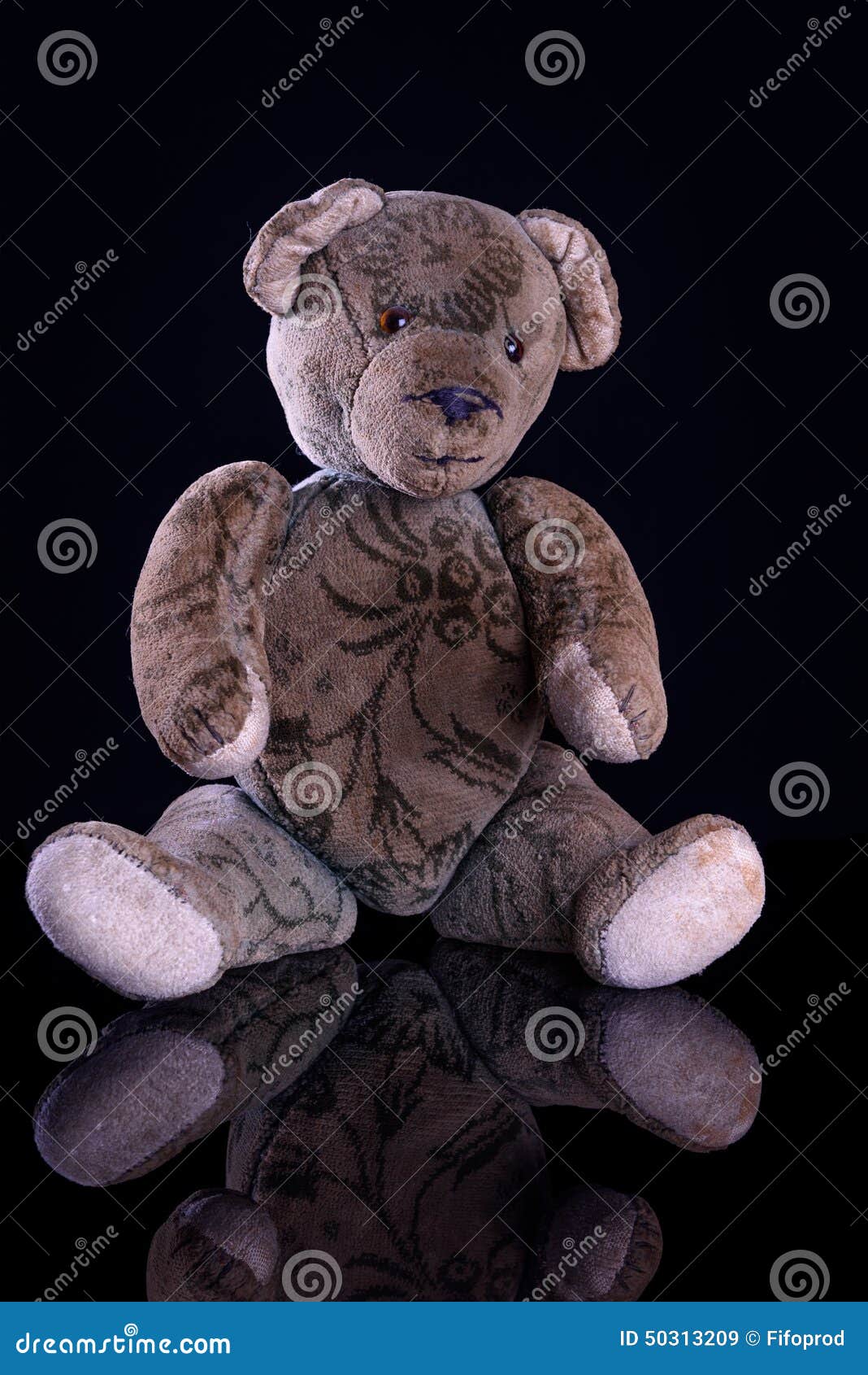 Antique Teddy on Reflective Black Base Stock Image - Image of antique ...