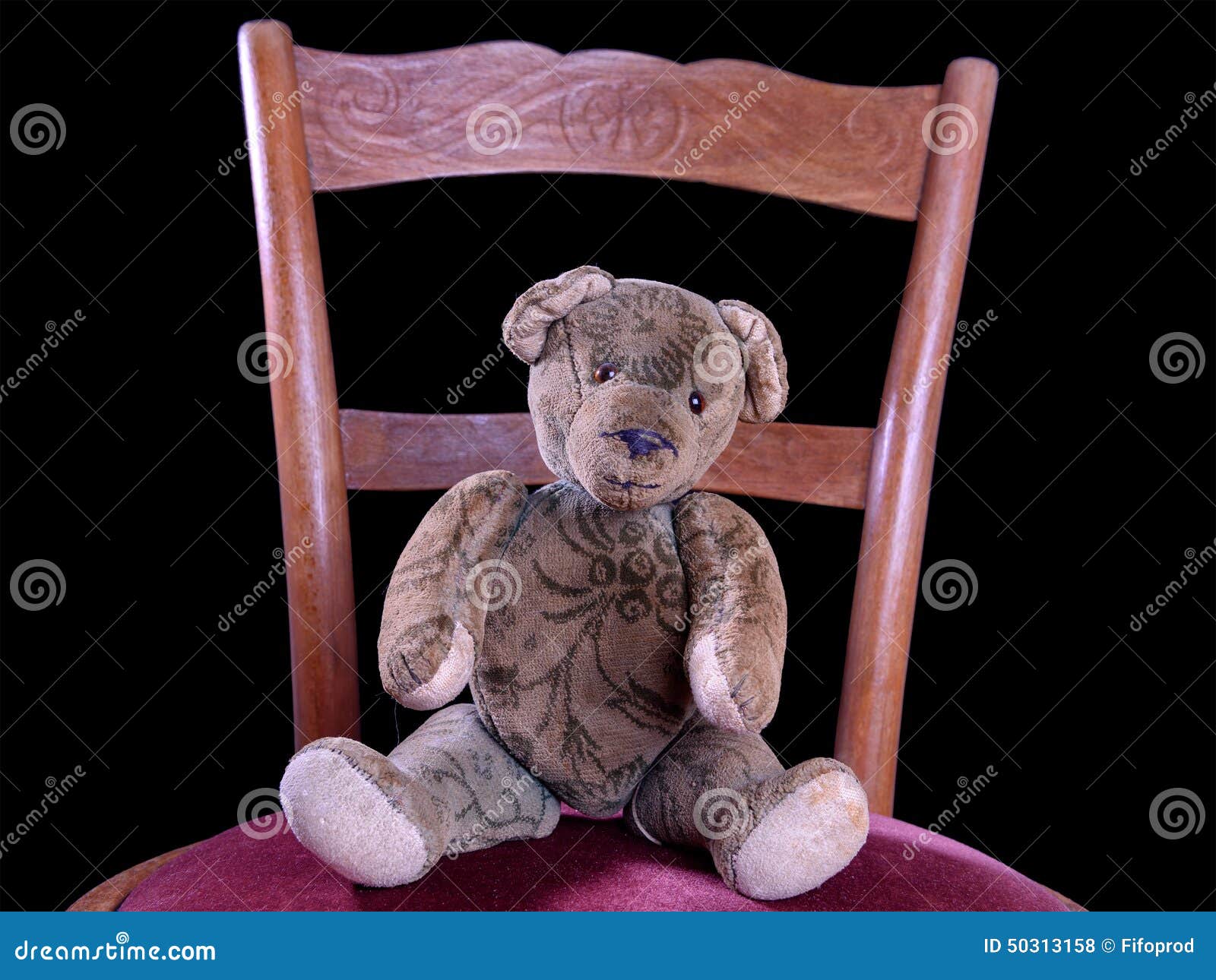 Antique Teddy Sitting on an Antique Chair Stock Photo - Image of watch ...