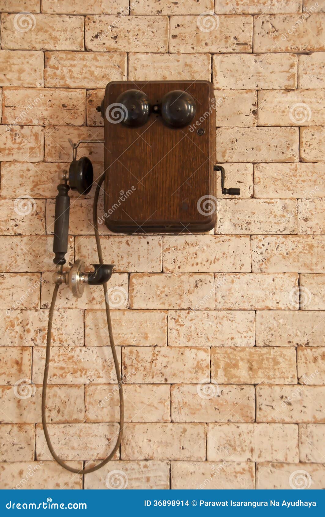 Antique Telephone on Brick Wall. Stock Photo - Image of communication ...