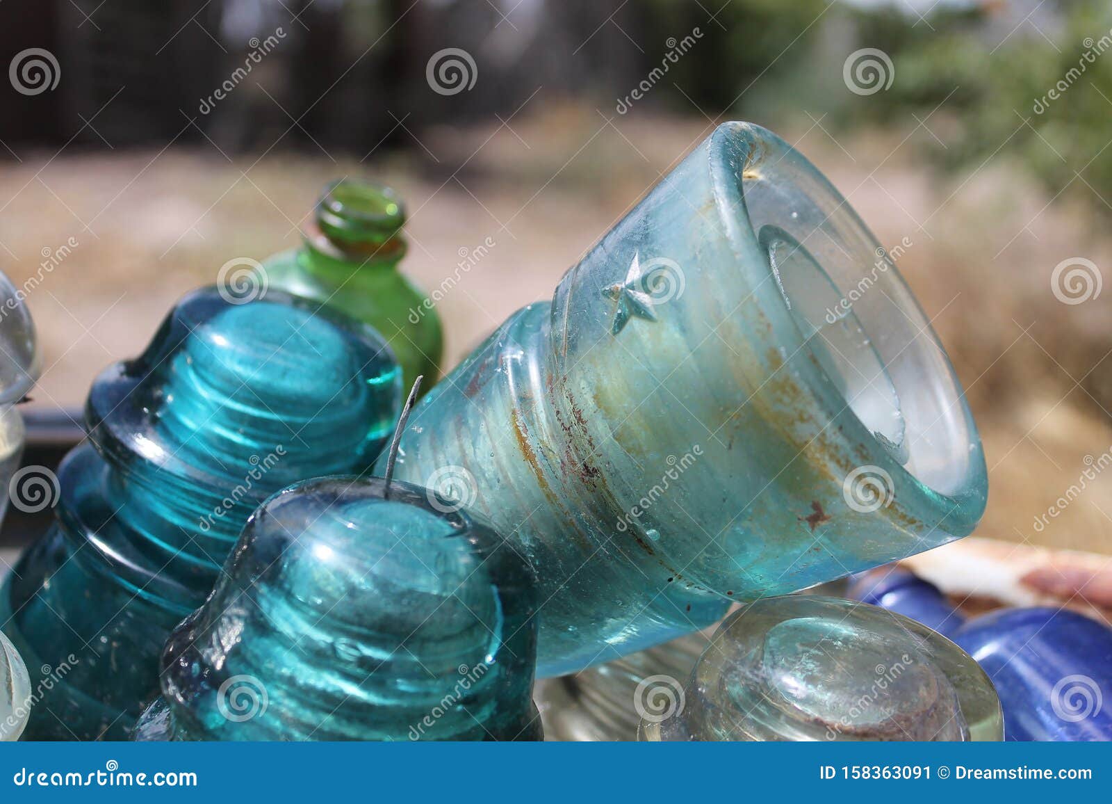 Antique Telephone Glass Insulators Stock Image - Image of turquoise ...