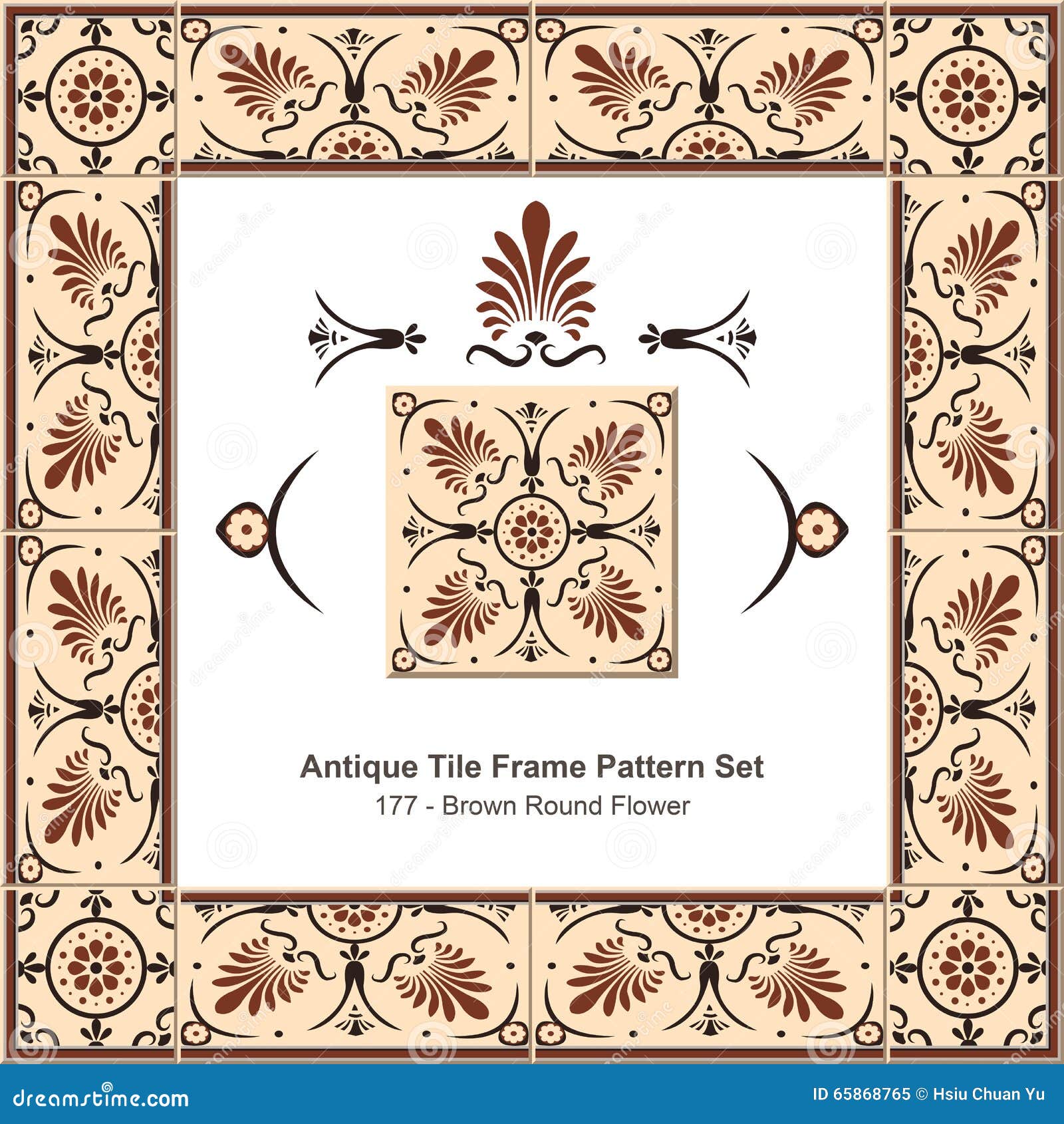 Antique Tile Frame Pattern Set_177 Brown Round Flower Stock Vector ...