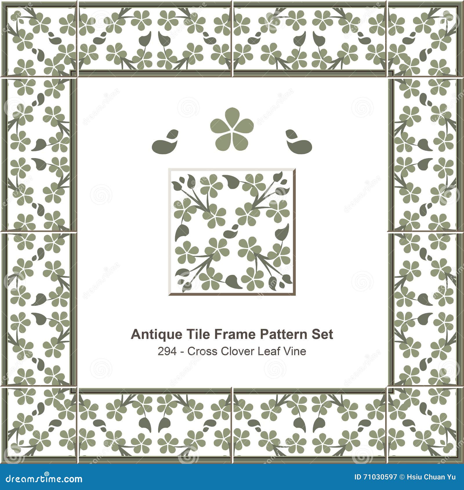 Antique Tile Frame Pattern Set_294 Cross Clover Leaf Vine Stock Vector ...