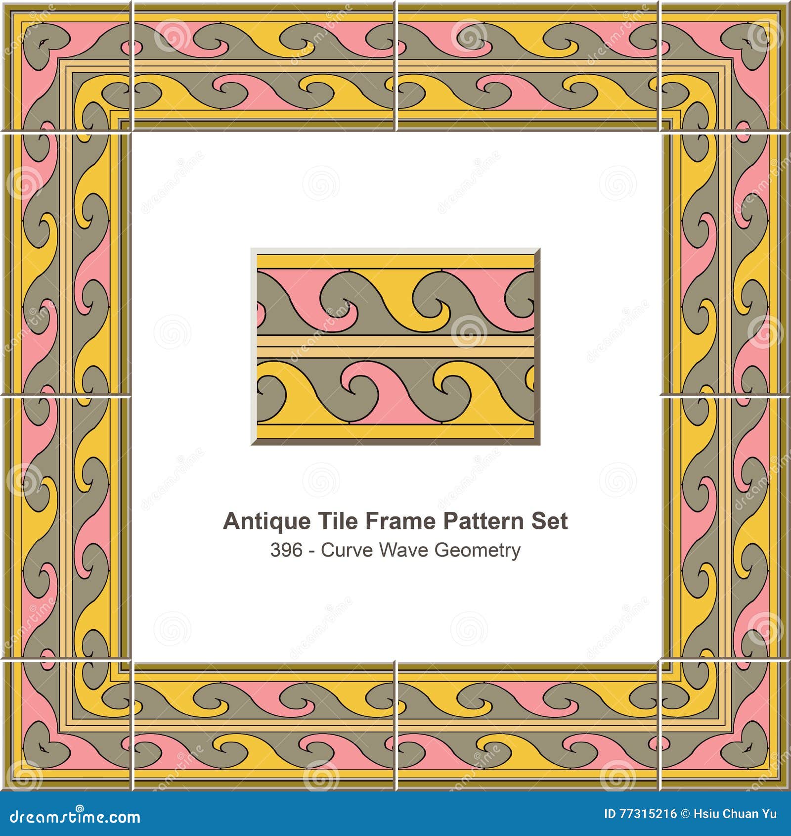 Antique Tile Frame Pattern Set_396 Curve Wave Geometry Stock Vector ...