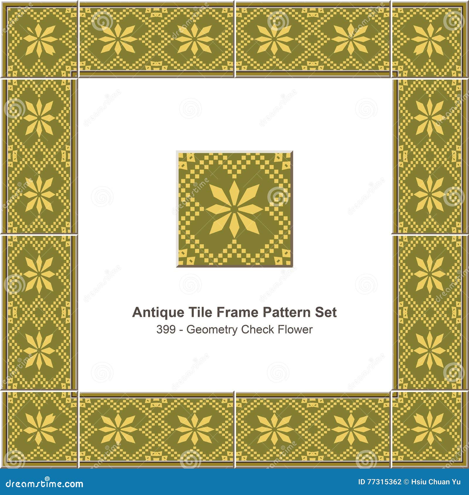 Antique Tile Frame Pattern Set_399 Geometry Check Flower Stock Vector ...