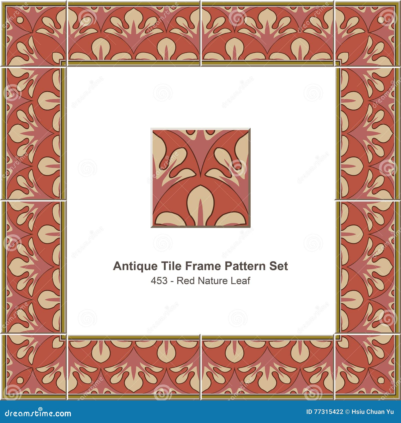 Antique Tile Frame Pattern Set_453 Red Nature Leaf Stock Vector ...