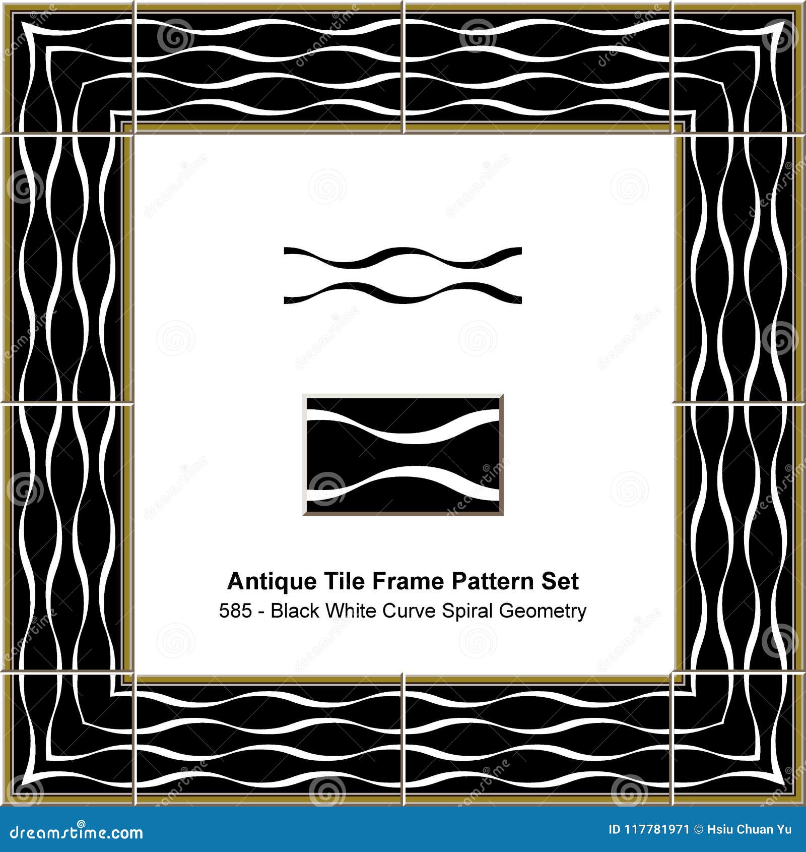 Antique Tile Frame Pattern Set Geometry Curve Cross Vine Cartoon Vector ...