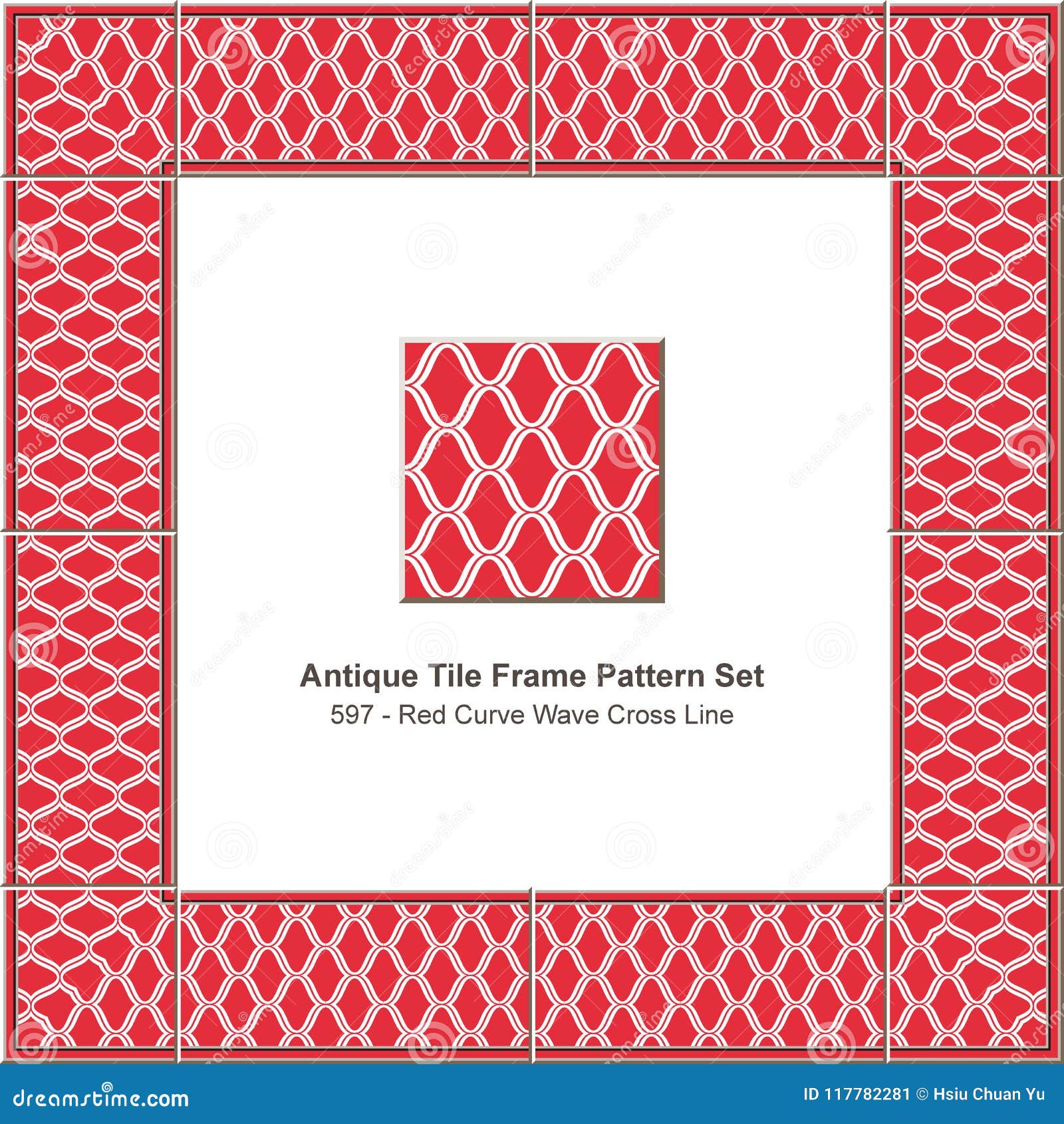 Antique Tile Frame Pattern Set Red Curve Wave Cross Line Stock Vector ...