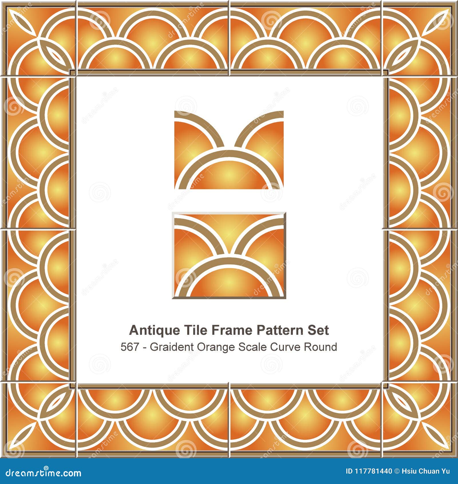 Antique Tile Frame Pattern Set Vintage Orange Yellow Gradient Scale ...