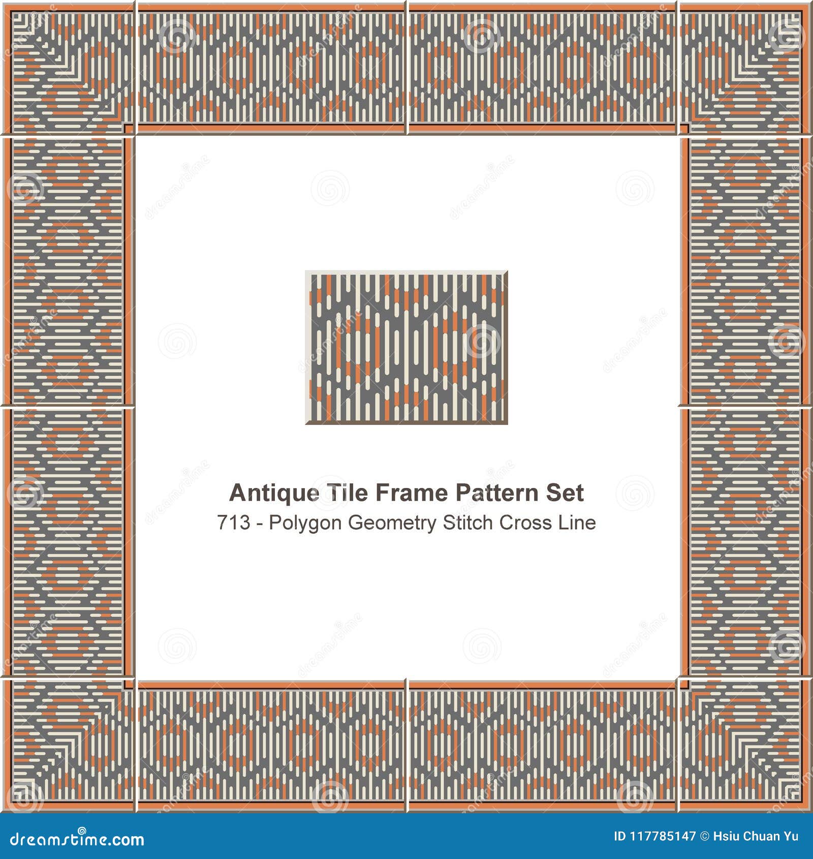 Antique Tile Frame Pattern Set Polygon Geometry Stitch Cross Line Stock ...