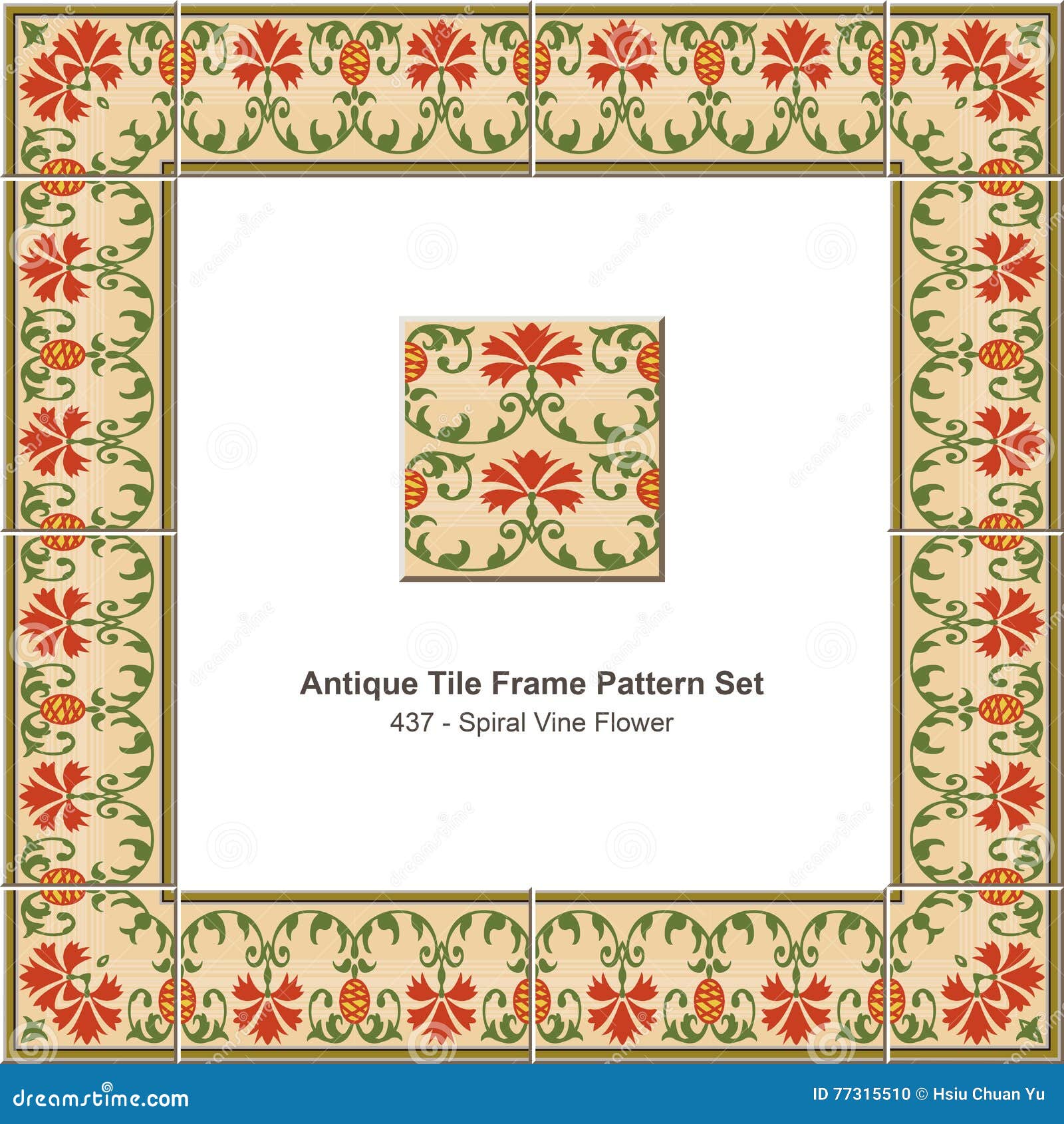 Antique Tile Frame Pattern Set_437 Spiral Vine Flower Stock Vector ...