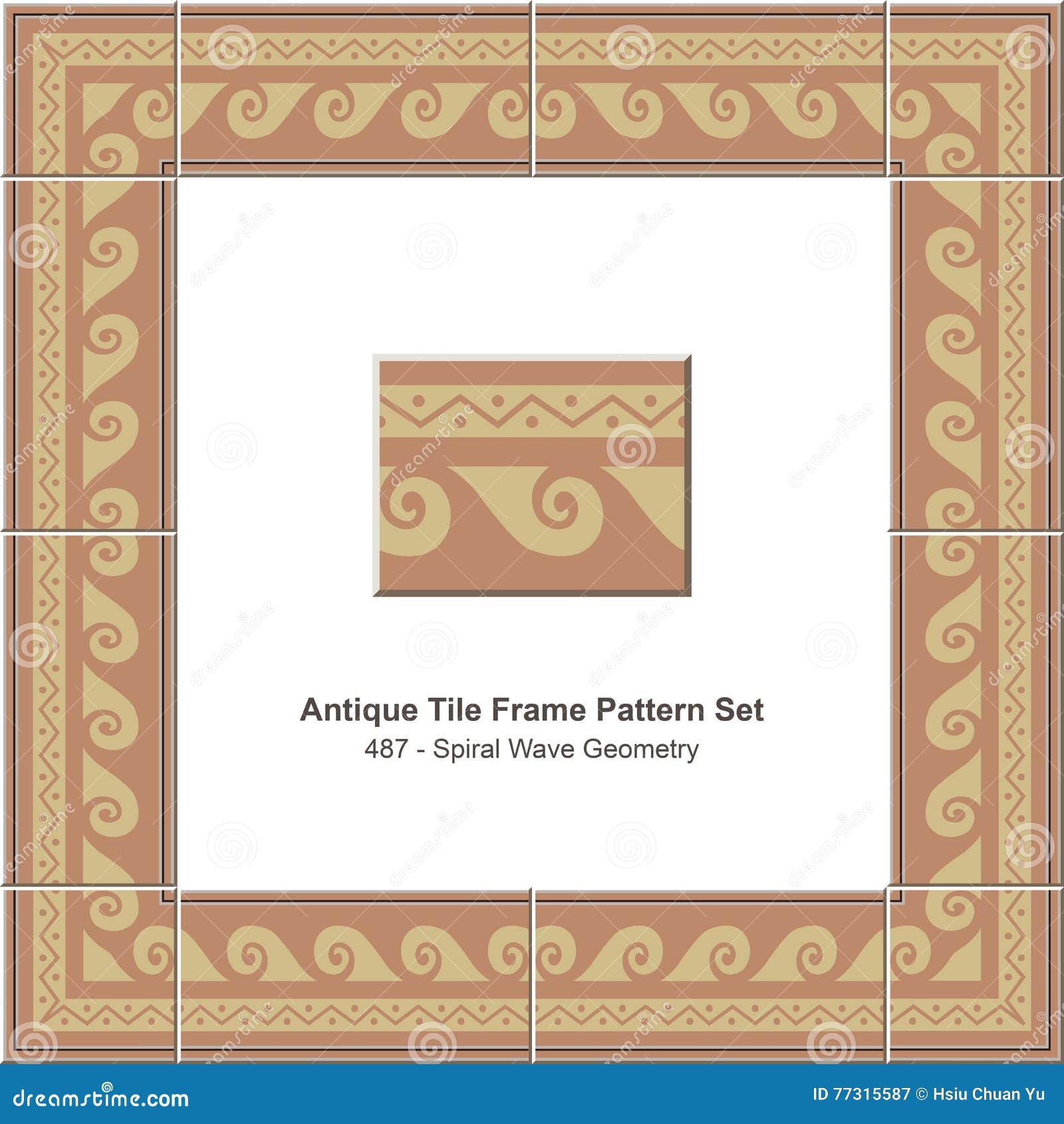 Antique Tile Frame Pattern Set_487 Spiral Wave Geometry Stock Vector ...