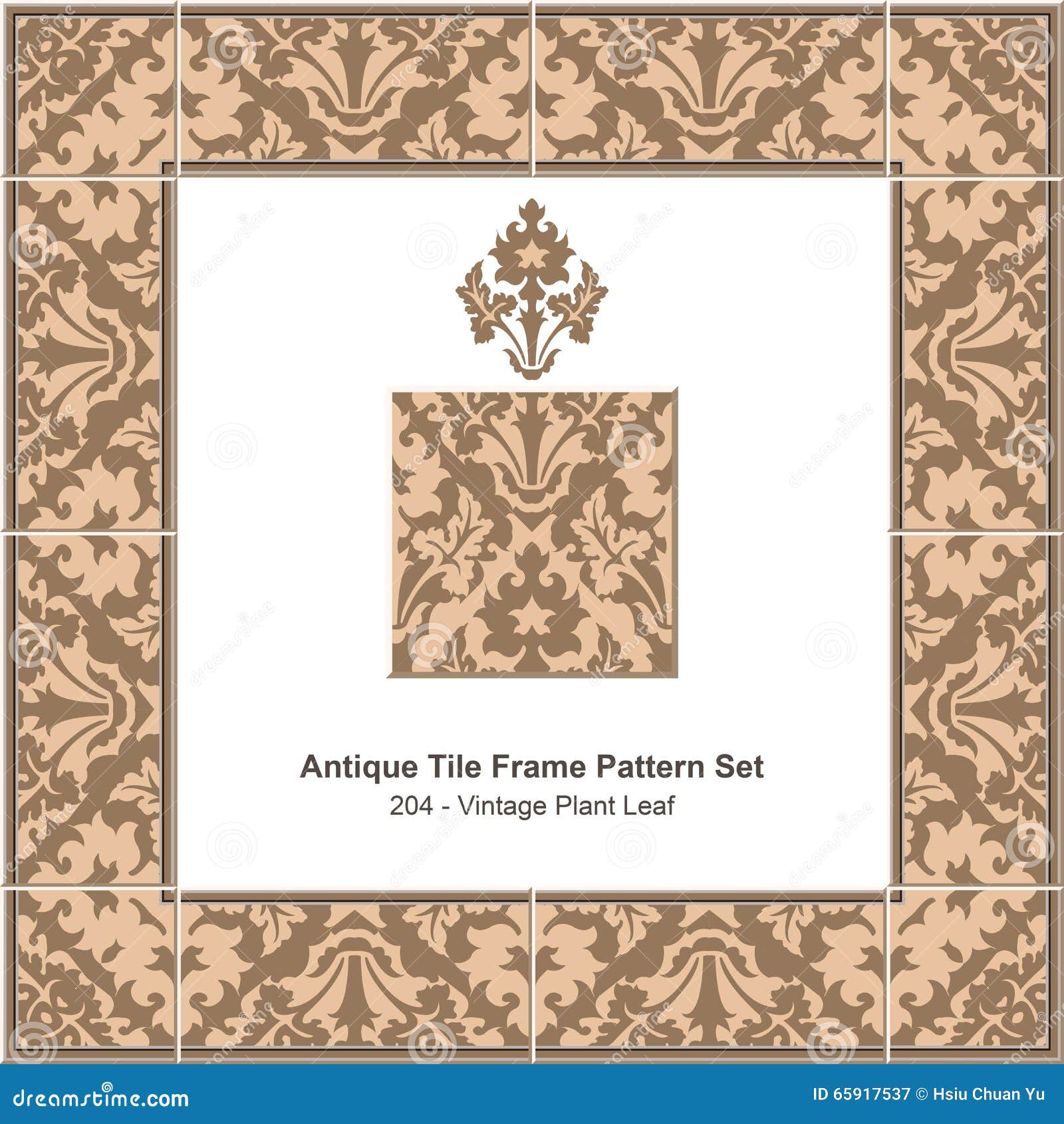 Antique Tile Frame Pattern Set_204 Vintage Plant Leaf Stock Vector ...