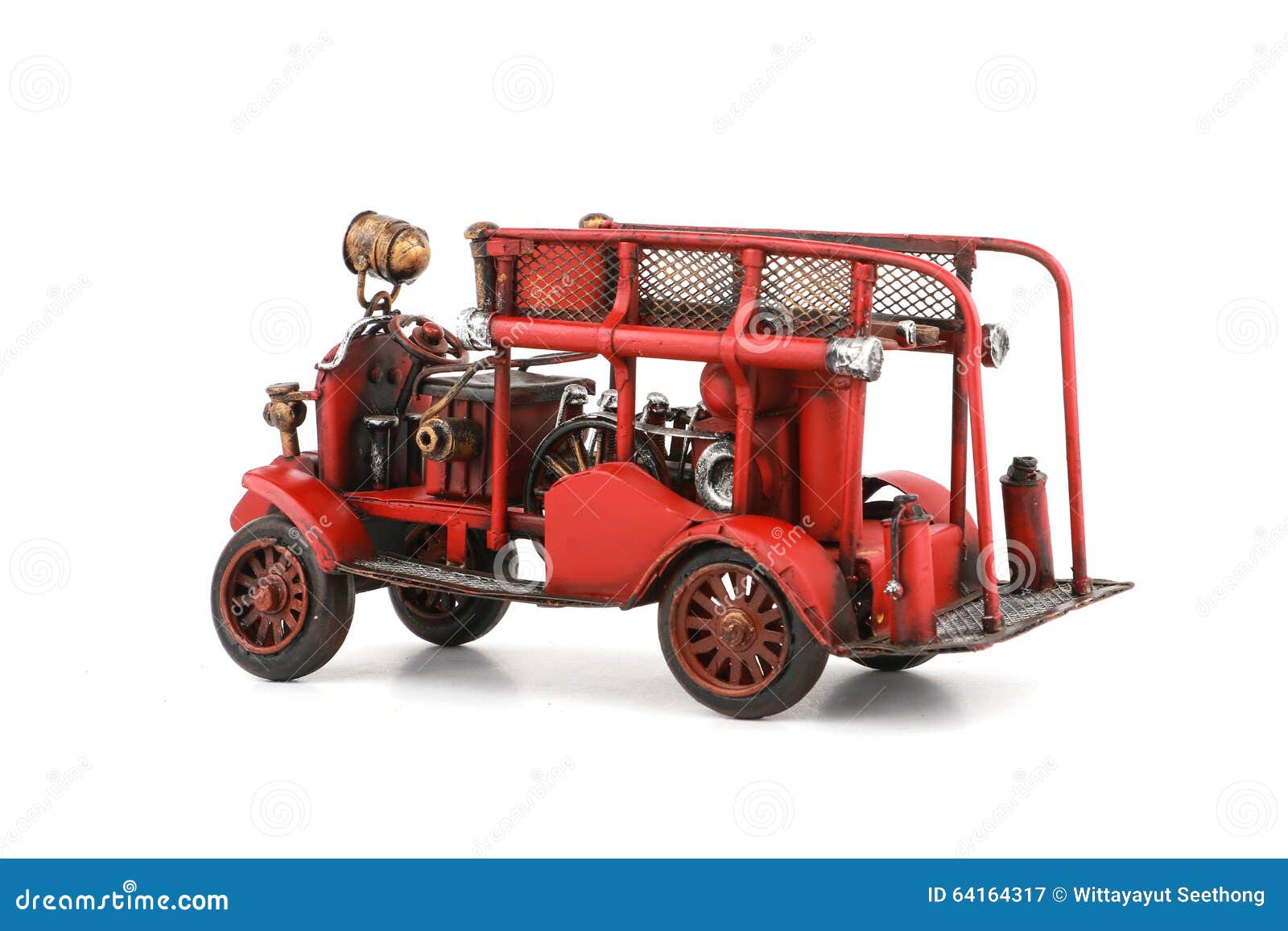 Antique Toy Fire Engine on White Background, Isolated Stock Image ...