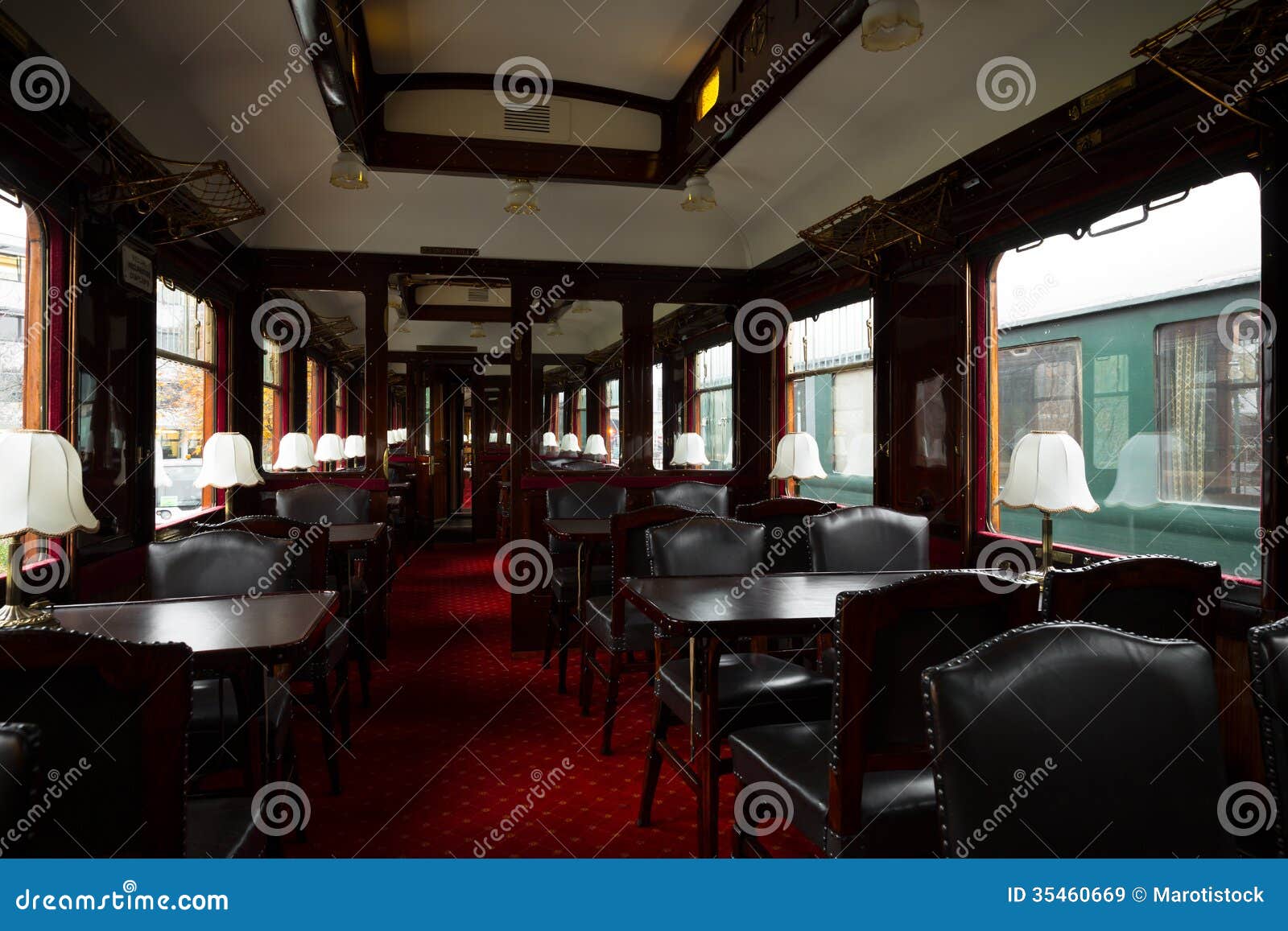 Antique train interior stock image. Image of diner, coach - 35460669