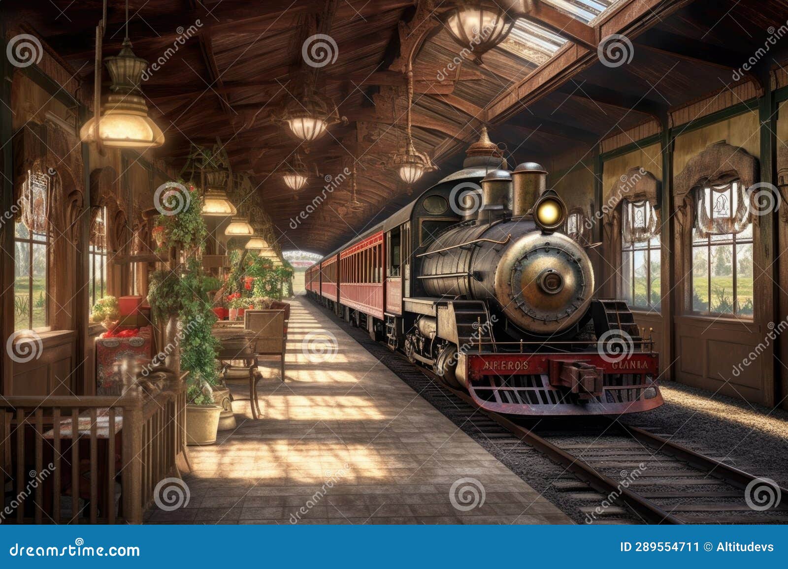 Antique Train Station with Restored Train Stock Image - Image of ...