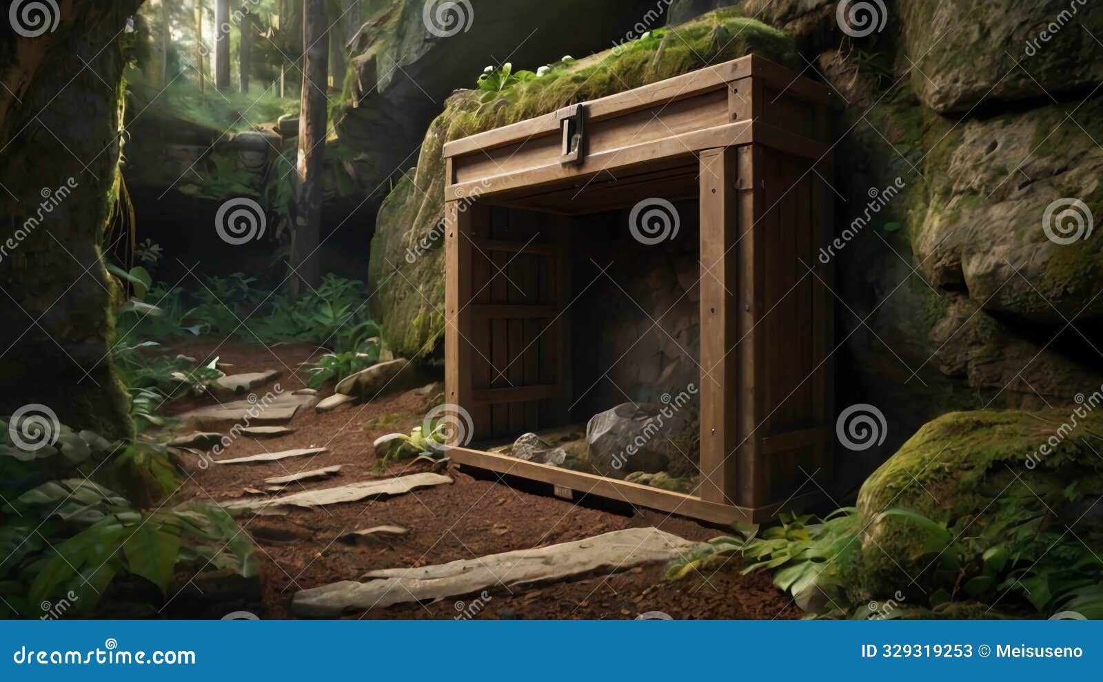 An Antique Treasure Chest Surrounded by Tall Trees in a Dense Forest ...