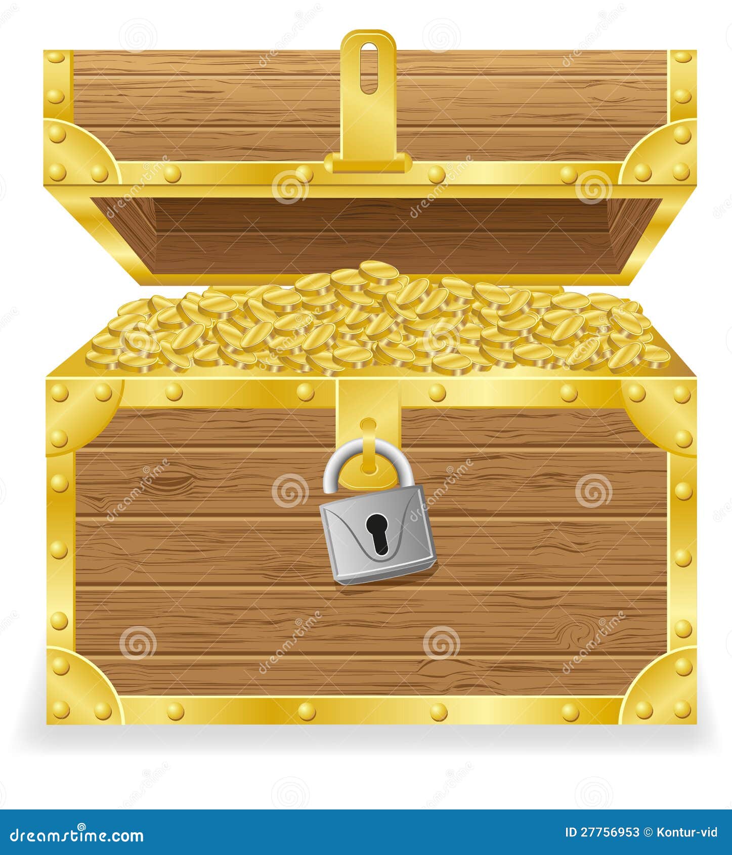Chest Vector Treasure Box With Gold Money Wealth Or Wooden Pirate ...