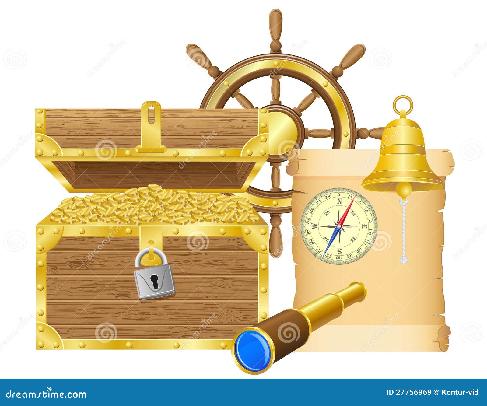Chest Vector Treasure Box With Gold Money Wealth Or Wooden Pirate ...