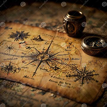 Antique Treasure Map with Compass Stock Illustration - Illustration of ...