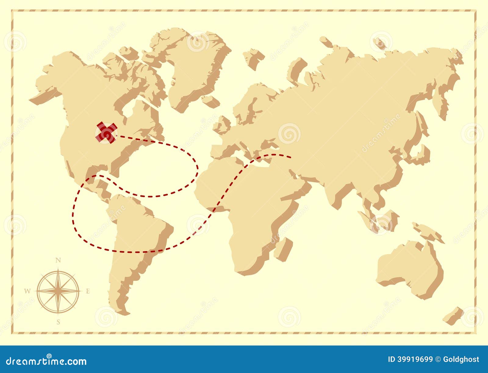 Antique treasure map stock vector. Illustration of geography - 39919699