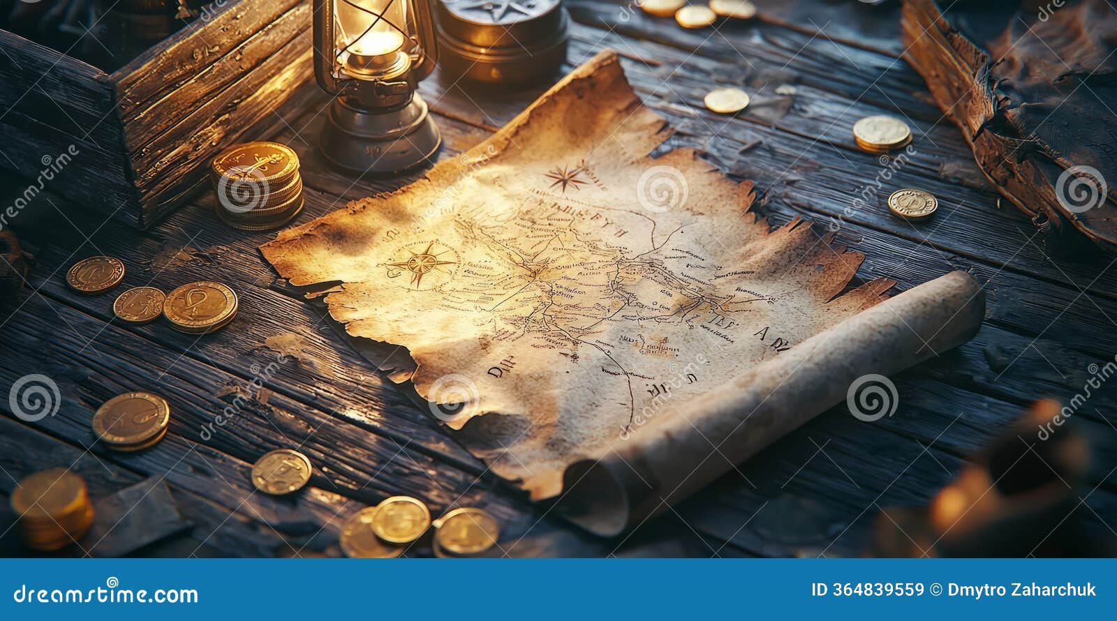 Antique Treasure Chest With Historical Map And Artifacts Royalty-Free ...