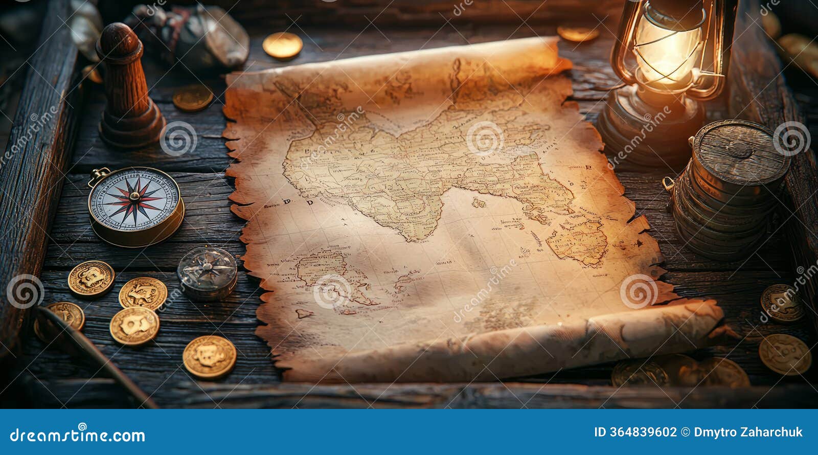 Antique Treasure Chest With Historical Map And Artifacts Royalty-Free ...