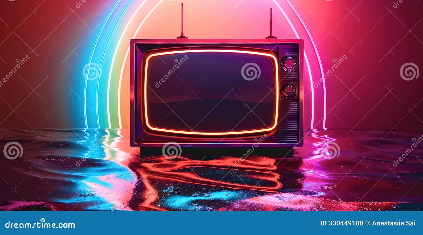 Antique TV on a Neon Background Stock Photo - Image of tube ...