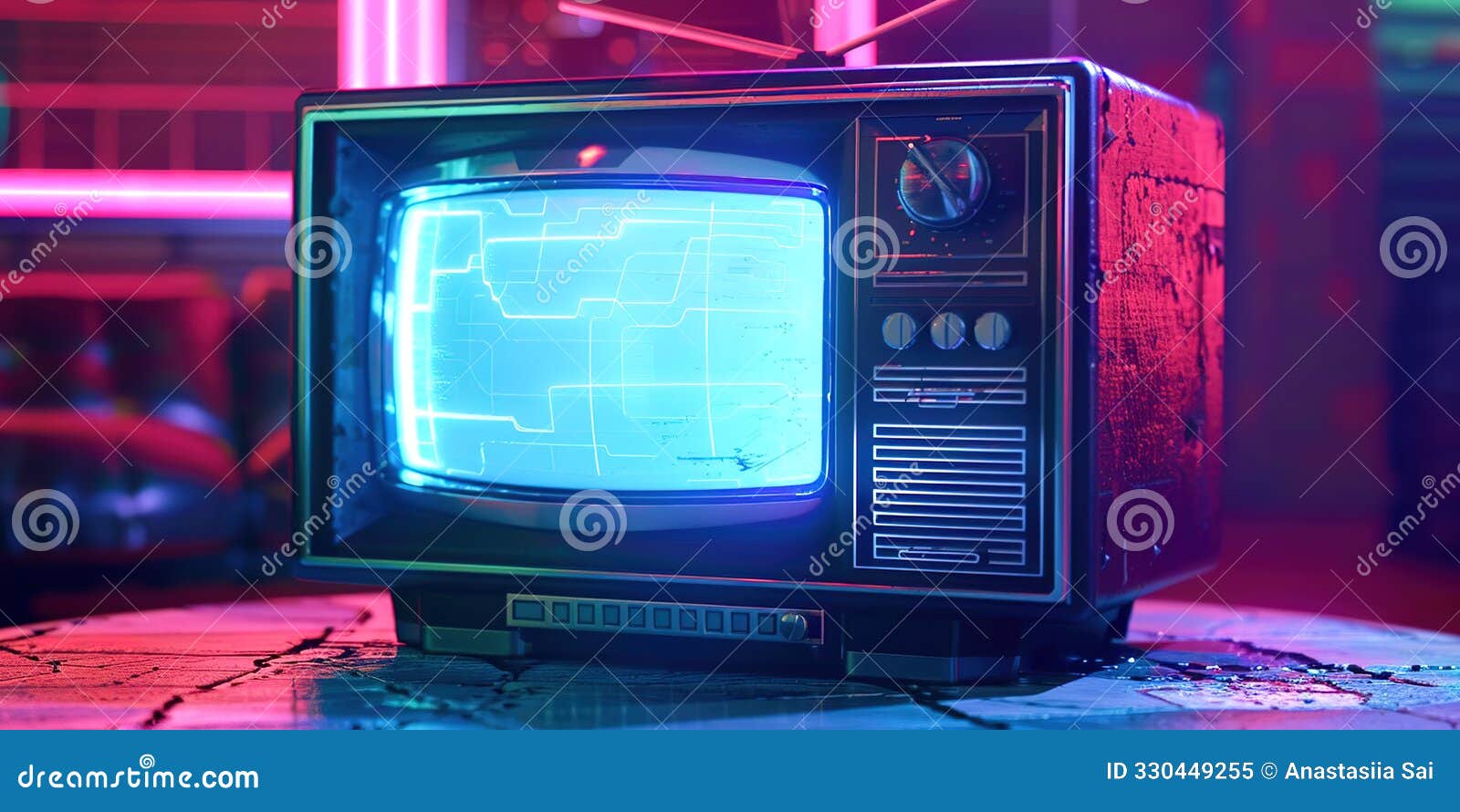 Antique TV on a Neon Background Stock Image - Image of show, retro ...